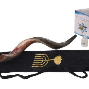 SHOFAR Set Half Polished Half Natural Kudu Horn Yemenite + Bag + Spray + Guide + Carrying Box Case (30"-32") From Israel