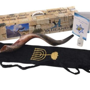 SHOFAR Set Half Polished Half Natural Kudu Horn Yemenite + Bag + Spray + Guide + Carrying Box Case (30"-32") From Israel