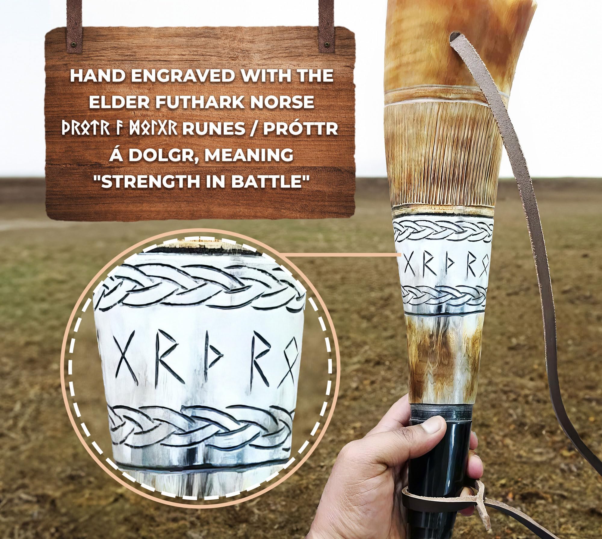 Norse Tradesman Viking War Horn – 18" Blow Horn Battle Trumpet Crafted from Authentic Premium Ox Horn – A Stirring Piece of History