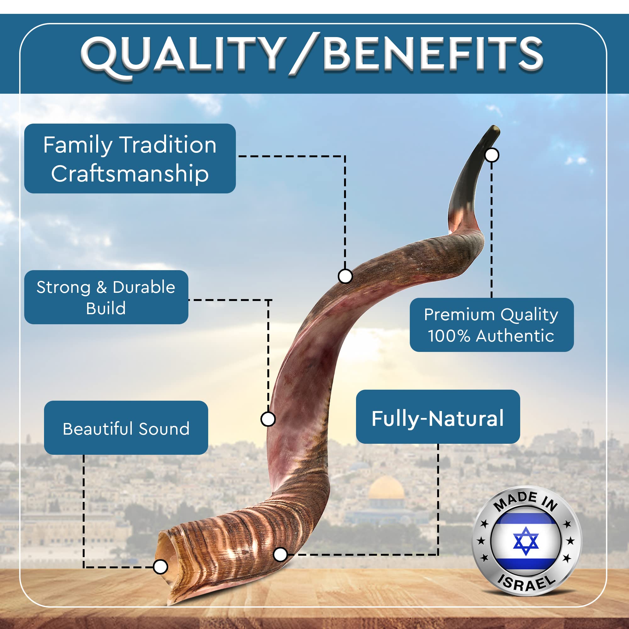 Shofar from Israel | KOSHER by Rabbinate of Jerusalem | Handcrafted | Holy Voice musical instruments | Kudu Shofar | 27-31 inch | Made In Israel By YOMTOV-SHALOM