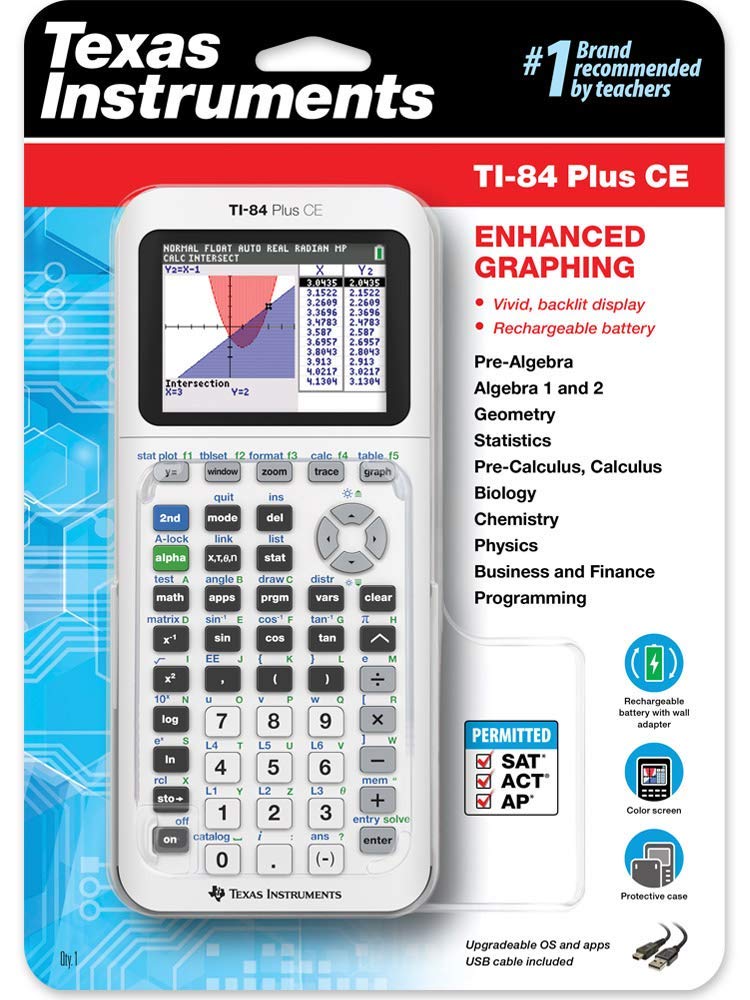 TI-84 Plus CE Color Graphing Calculator, White (Renewed)