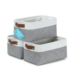 organihaus small fabric storage bins for shelves 3 pack | 12x8in closet storage bins for shelves | cloth baskets for organizing | linen closet organizers | fabric basket - gray/white