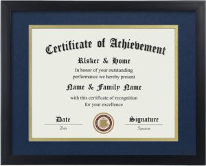 elsker&home 8.5x11 certificate frame with blue mat- classic black color frame - displays diploma 8.5x11 inch with mat - 11x14 inch without mat - for document/photo(double mat blue with gold rim)