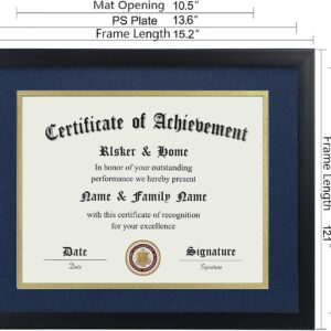 ELSKER&HOME 8.5x11 Certificate Frame with Blue Mat- Classic Black Color Frame - Displays Diploma 8.5x11 Inch with Mat - 11x14 Inch Without Mat - For Document/Photo(Double Mat Blue with Gold Rim)