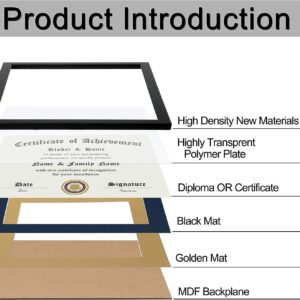 ELSKER&HOME 8.5x11 Certificate Frame with Blue Mat- Classic Black Color Frame - Displays Diploma 8.5x11 Inch with Mat - 11x14 Inch Without Mat - For Document/Photo(Double Mat Blue with Gold Rim)