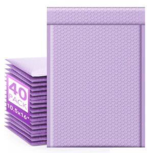 fuxury large bubble mailers 10.5x16" 40 pack self seal padded envelopes waterproof mailing envelopes bubble padded cushioning padded mailers for packaging, small business #5 lavender