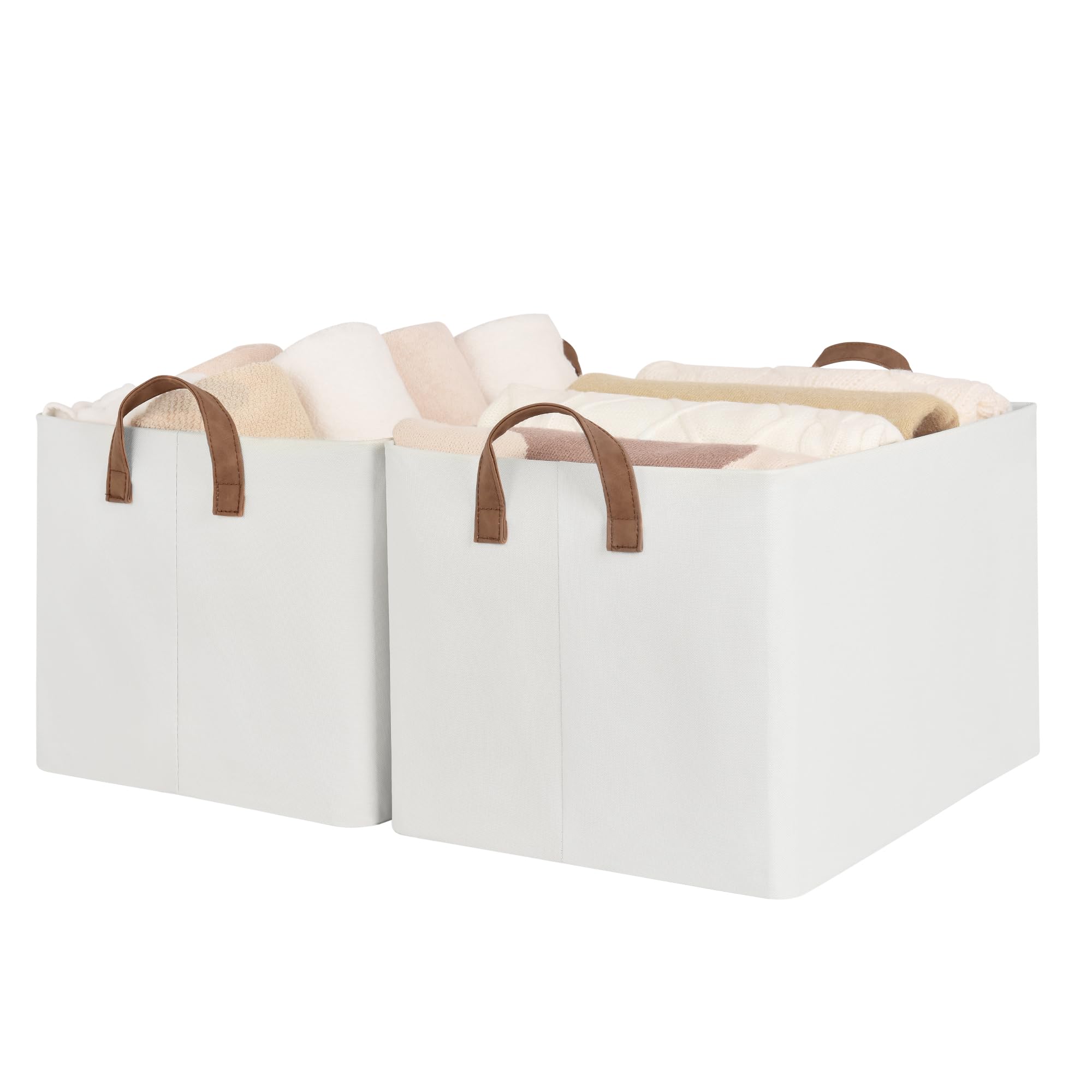 StorageWorks 45L Extra Large Fabric Storage Bins with PU Handles, Storage Baskets for Organizing, Large Laundry Basket, 2-Pack, Beige, 19" L X 13.25" W X 11" H