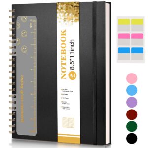 spiral notebook journal 8.5” x 11”, a4 large notebooks for women men, college ruled lined journal, 100 gsm paper, plastic hardcover spiral bound journals for work school note taking business, black