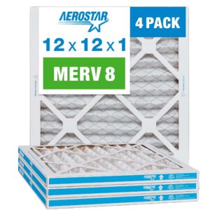 aerostar 12x12x1 merv 8 pleated air filter, ac furnace air filter, 4 pack (actual size: 11 3/4" x 11 3/4" x 3/4")