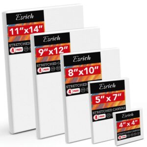 Stretched Canvas for Painting, Multi Size 11x14, 9x12, 8x10, 5x7, 4x4(4 of Each), 20 Packs Primed Blank Canvases, Very Good for Beginners or Professionals.