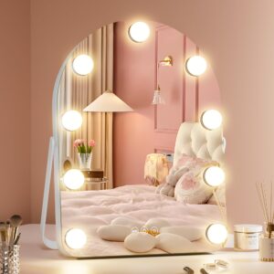 hasipu vanity mirror with lights, 11" x 14" hollywood mirror, makeup mirror with 9 dimmable bulbs and 3 colors modes, touch control,white