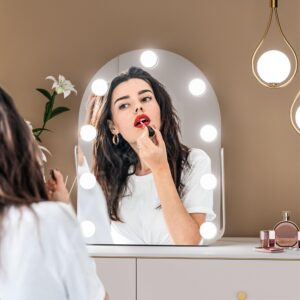 Hasipu Vanity Mirror with Lights, 11" x 14" Hollywood Mirror, Makeup Mirror with 9 Dimmable Bulbs and 3 Colors Modes, Touch Control,White