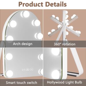 Hasipu Vanity Mirror with Lights, 11" x 14" Hollywood Mirror, Makeup Mirror with 9 Dimmable Bulbs and 3 Colors Modes, Touch Control,White