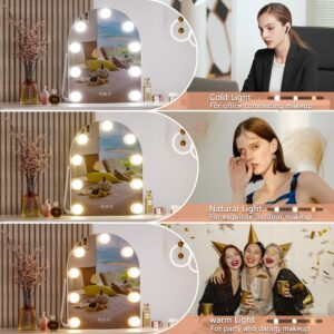 Hasipu Vanity Mirror with Lights, 11" x 14" Hollywood Mirror, Makeup Mirror with 9 Dimmable Bulbs and 3 Colors Modes, Touch Control,White