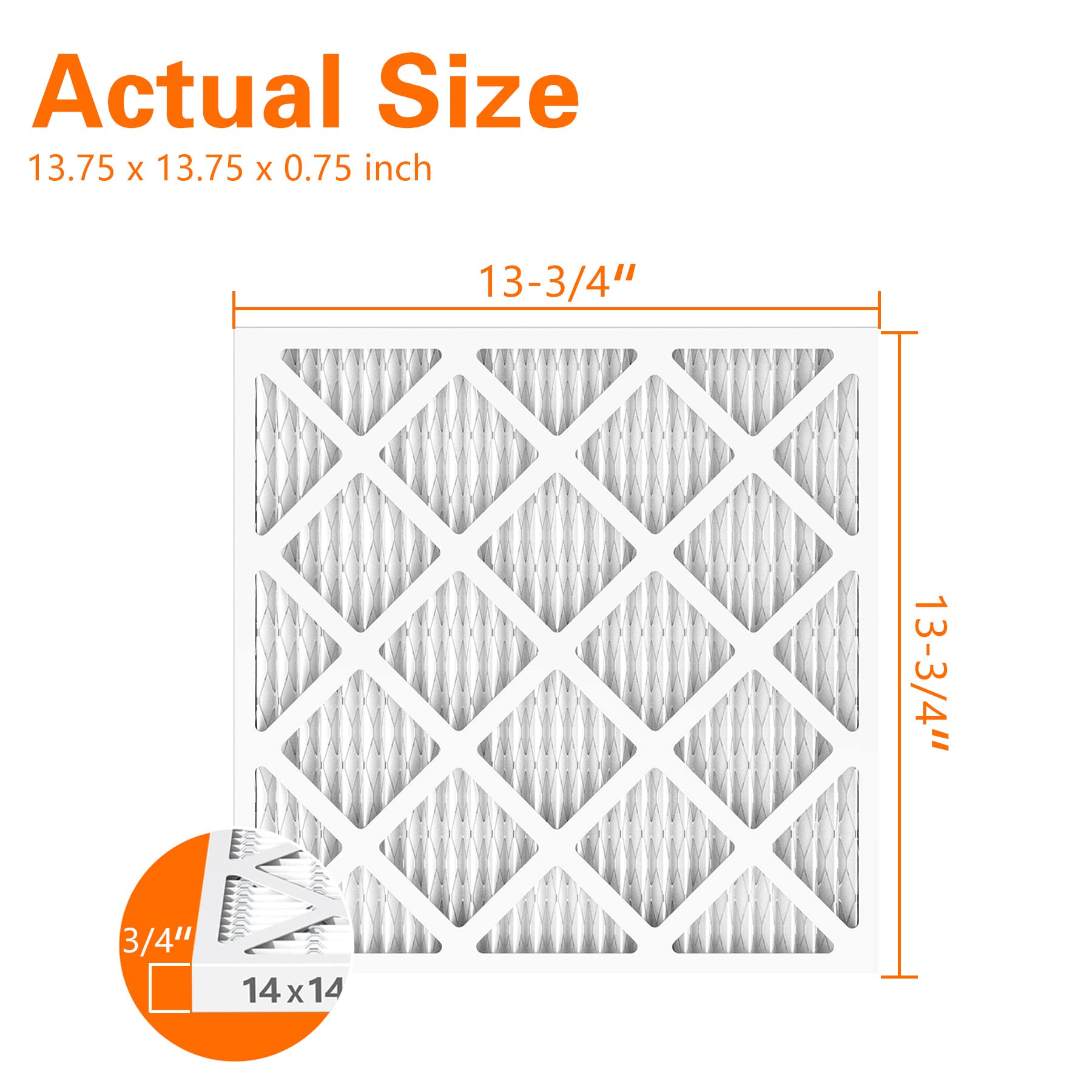 14x14x1 AC Furnace Air Filters, MERV 8 Dust Defense (4-Pack), JASENG MPR 600 Pleated HVAC Air Filter Replacement (exact dimensions: 13 3/4"x13 3/4"x3/4")