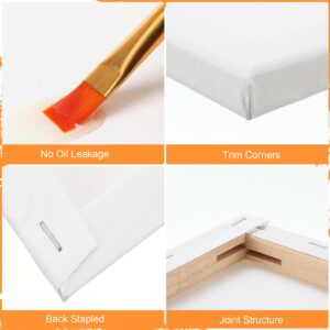 Qilery 48 Pcs Stretched Canvas Multipack for Painting, 4x4'', 5x7'', 8x10'', 9x12'', 11x14'', 12x16'', 12x12'', 8x8'', 6 of Each, Cotton White Blank Canvas Boards Kid Art Panels for Oil Acrylic