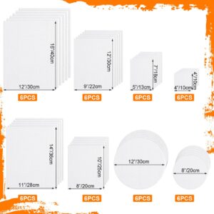 Qilery 48 Pcs Stretched Canvas Multipack for Painting, 4x4'', 5x7'', 8x10'', 9x12'', 11x14'', 12x16'', 12x12'', 8x8'', 6 of Each, Cotton White Blank Canvas Boards Kid Art Panels for Oil Acrylic