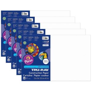 tru-ray 12" x 18" construction paper, white, 50 sheets/pack, 5 packs/bundle (pac103058-5)