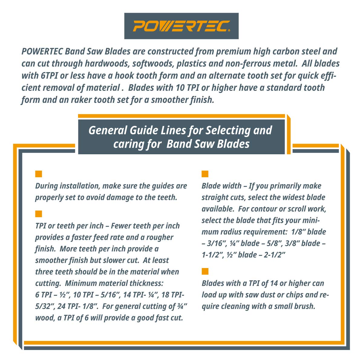 POWERTEC 59-1/2 Inch Bandsaw Blades, 1/2" x 14 TPI Band Saw Blades for Wen 3959, Sears Craftsman, Porter-Cable, Ryobi, Delta, B&D and Skil 9" Band Saw for Woodworking, 1 Pack (13105V)