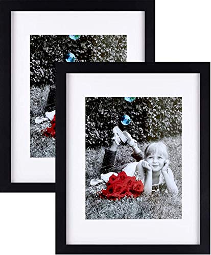 Tasse Verre 9x12 Picture Frames (2-Pack) with Glass Front and Pre-Installed Sawtooth Hanging Hooks, Optional Wide Mat for 6" x 8" Photos