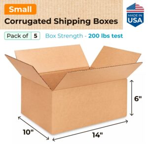 IDL Packaging Small Corrugated Shipping Boxes 14"L x 10"W x 6"H (Pack of 5) - Excellent Choice of Sturdy Packing Boxes for USPS, UPS, FedEx Shipping - Easy-to-Recycle Cardboard Boxes for Packaging