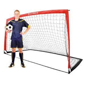 runbow 9x5 ft portable kids soccer goal for backyard adult junior large practice soccer net with carry bag (9x5ft, red, 1 pack)