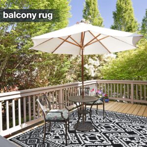 Rugcomf Outdoor Rug 8x10, Outdoor Patio Rug Waterproof for Outside Your Rv, Outside, Camping, Deck, Porch, Balcony, Backyard, Picnic Black and White