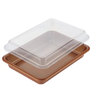 ayesha curry nonstick bakeware nonstick baking pan with lid / nonstick cake pan with lid, rectangle - 9 inch x 13 inch, brown, copper