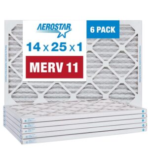 aerostar 14x25x1 merv 11 pleated air filter, ac furnace air filter, 6 pack (actual size: 13 1/2" x 24 1/2" x 3/4")