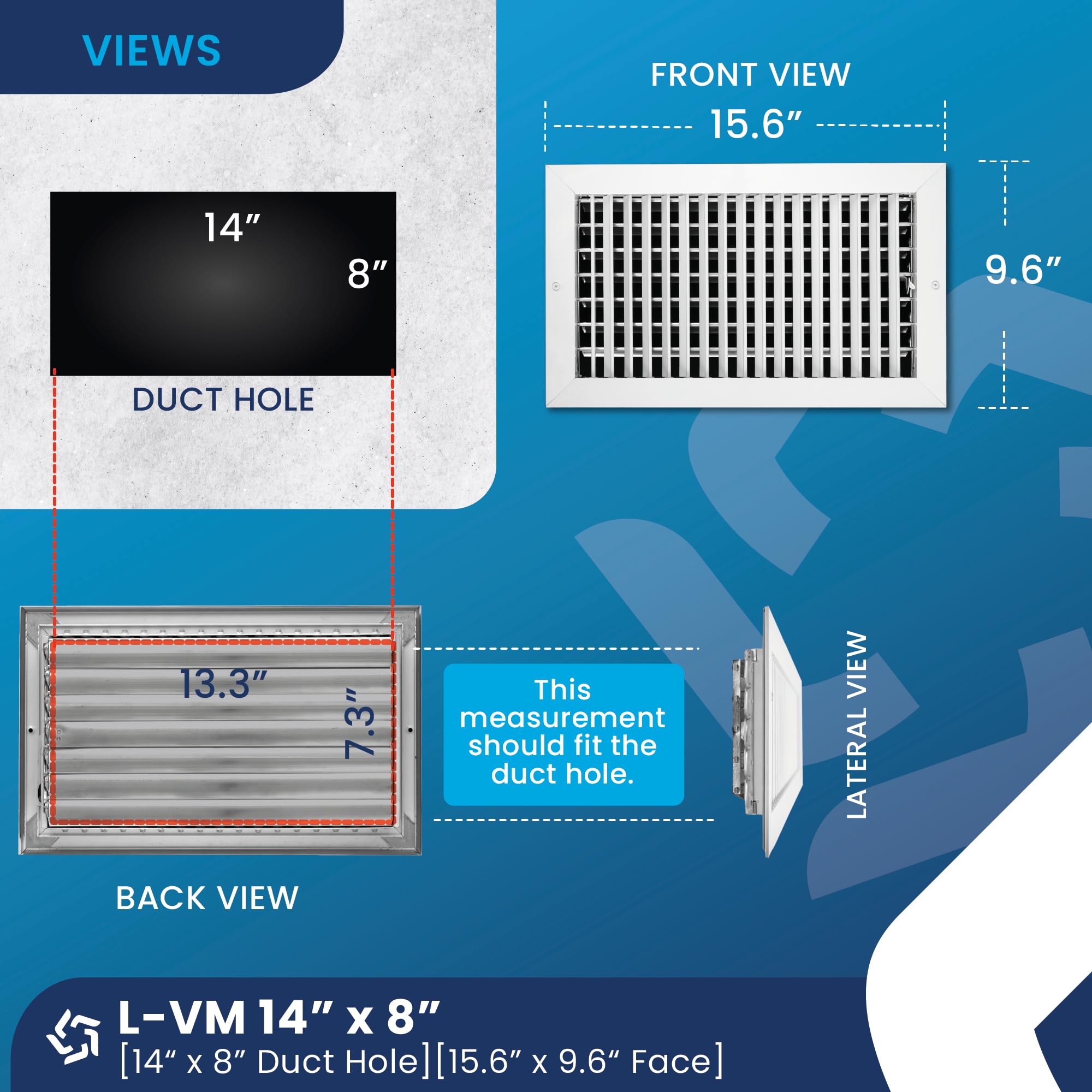 Premium Aluminum Wall Vent Cover - 14 x 8 Inch AC Grille with Adjustable Blades - Rustproof and Durable - Enhance Airflow Efficiency- [Front Grille Size: 15.6" x 9.6"][Duct Hole:14 x 8]