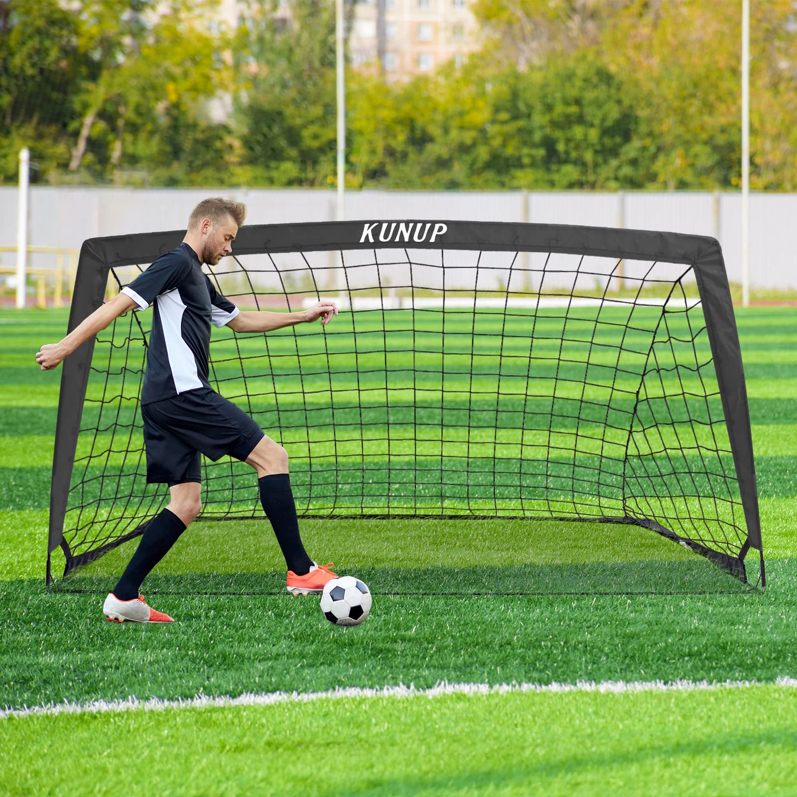 Kunup Kid Soccer Goal for Backyard 9x5FT Large Portable Soccer Net for Backyard Folding Soccer Goal Practice Net with Carrying Bag for Outdoor Indoor