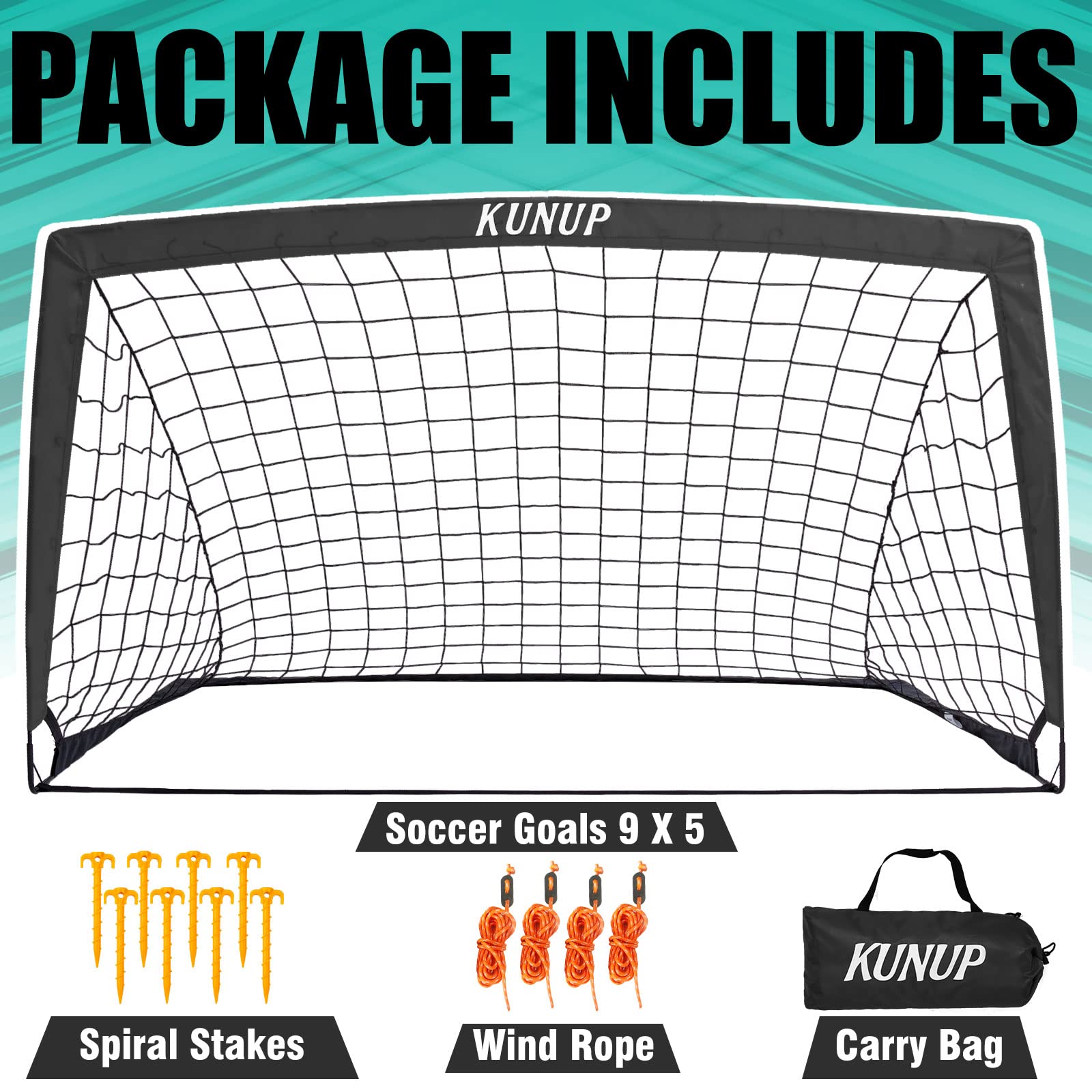 Kunup Kid Soccer Goal for Backyard 9x5FT Large Portable Soccer Net for Backyard Folding Soccer Goal Practice Net with Carrying Bag for Outdoor Indoor