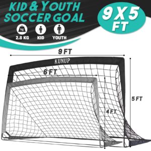 Kunup Kid Soccer Goal for Backyard 9x5FT Large Portable Soccer Net for Backyard Folding Soccer Goal Practice Net with Carrying Bag for Outdoor Indoor