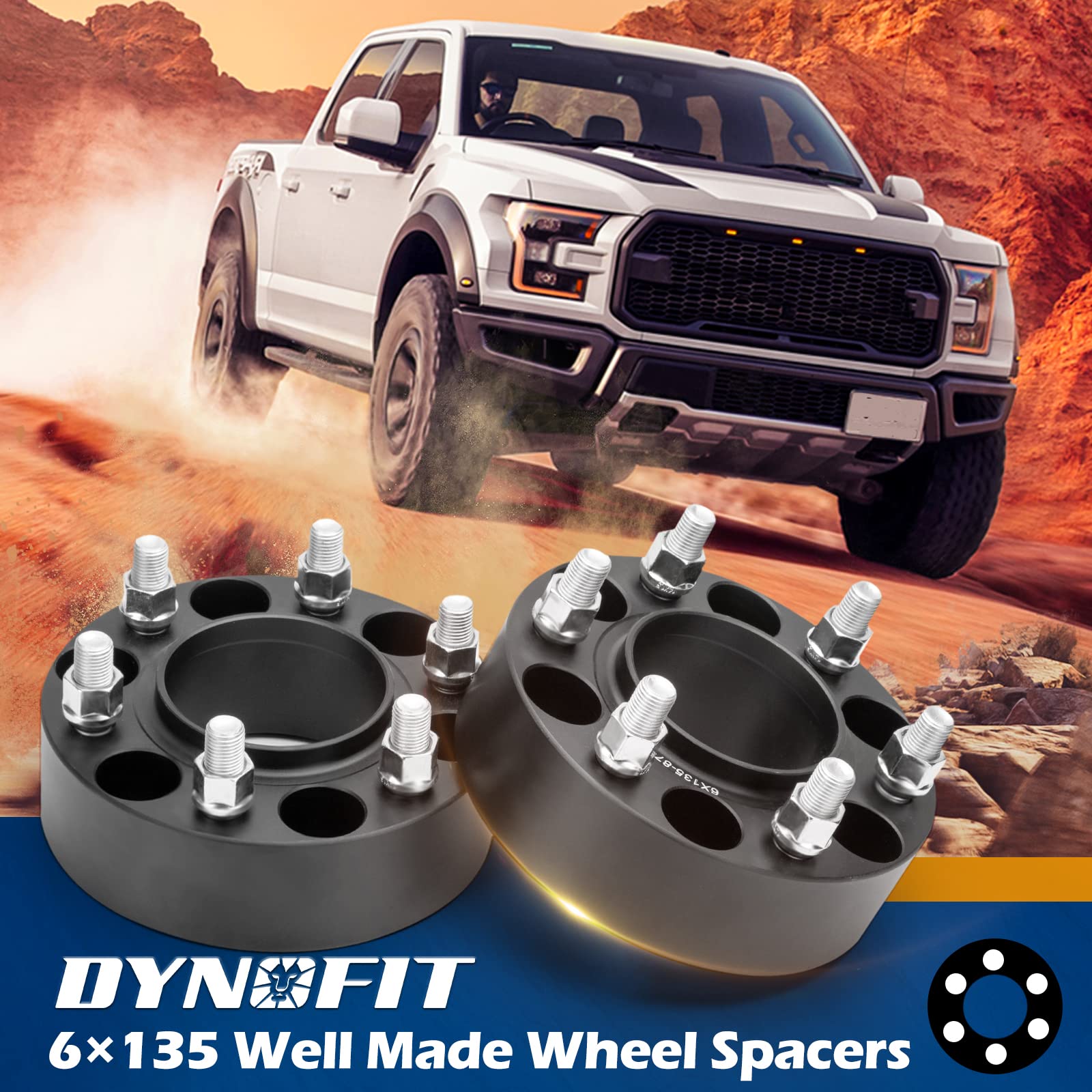 dynofit 6x135 Wheel Spacers for 2004-2014 Ford F150, 1.5 inch(38mm) Thick 87.1mm Hub Bore M14x2.0 Thread Forged Hubcentric 6 Lug Spacers for F-150 Expedition Navigator 2003-2014, Real Forged, 4Pcs