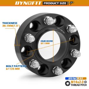 dynofit 6x135 Wheel Spacers for 2004-2014 Ford F150, 1.5 inch(38mm) Thick 87.1mm Hub Bore M14x2.0 Thread Forged Hubcentric 6 Lug Spacers for F-150 Expedition Navigator 2003-2014, Real Forged, 4Pcs