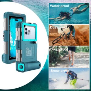 Underwater Snorkeling Diving Phone Case for iPhone 15/14/13/12/11 Pro Max/XR/XS/X Samsung Galaxy S24/S23/S22/S21, Professional Scuba Dive Waterproof Case Underwater Photo & Video Housing (Teal-Blue)