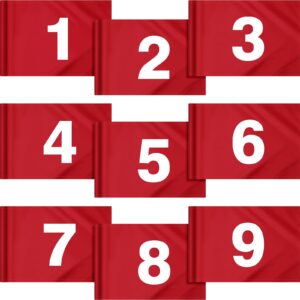 9 pieces large numbered golf flags with tube inserted 20''l x 14''h oversize putting flags number 1-9, 420d nylon flag for yard indoor outdoor backyard garden (red)