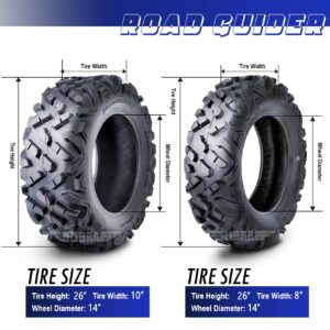 Road Guider Set of 4 ATV UTV Tires 26x8-14 & 26x10-14 for 09-15 Polaris Sportsman 550 850