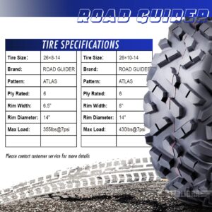 Road Guider Set of 4 ATV UTV Tires 26x8-14 & 26x10-14 for 09-15 Polaris Sportsman 550 850