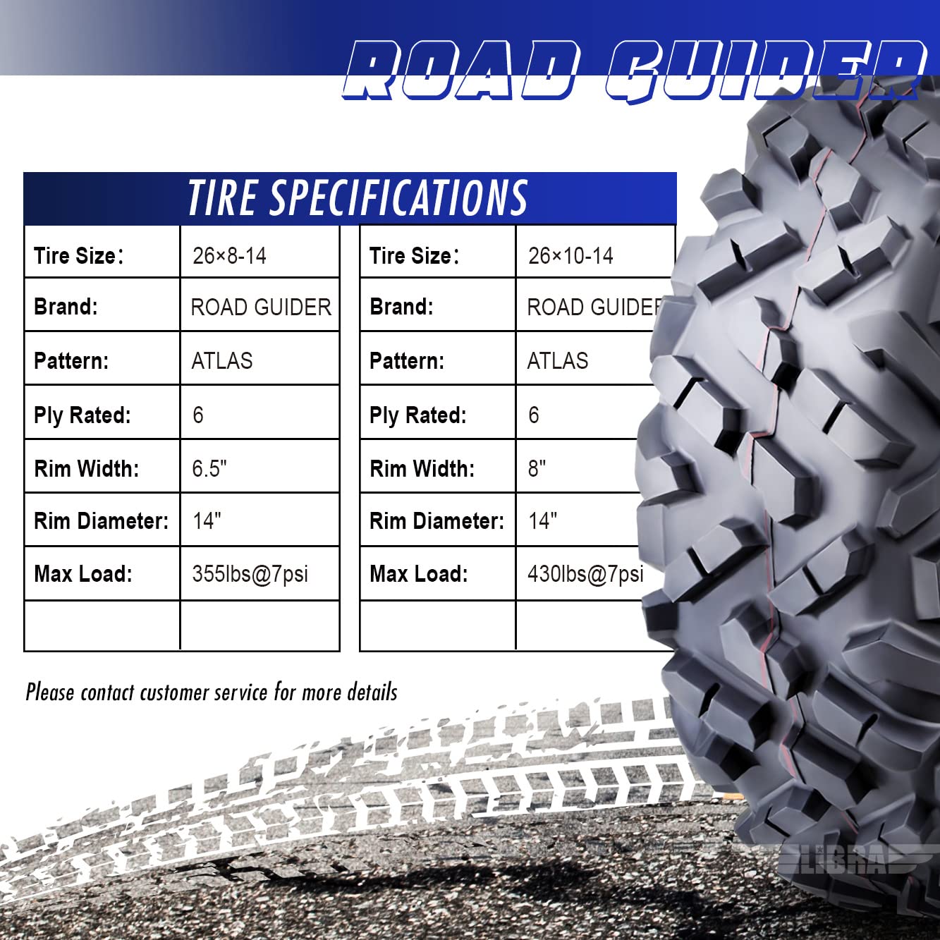 Road Guider Set of 4 ATV UTV Tires 26x8-14 & 26x10-14 for 09-15 Polaris Sportsman 550 850