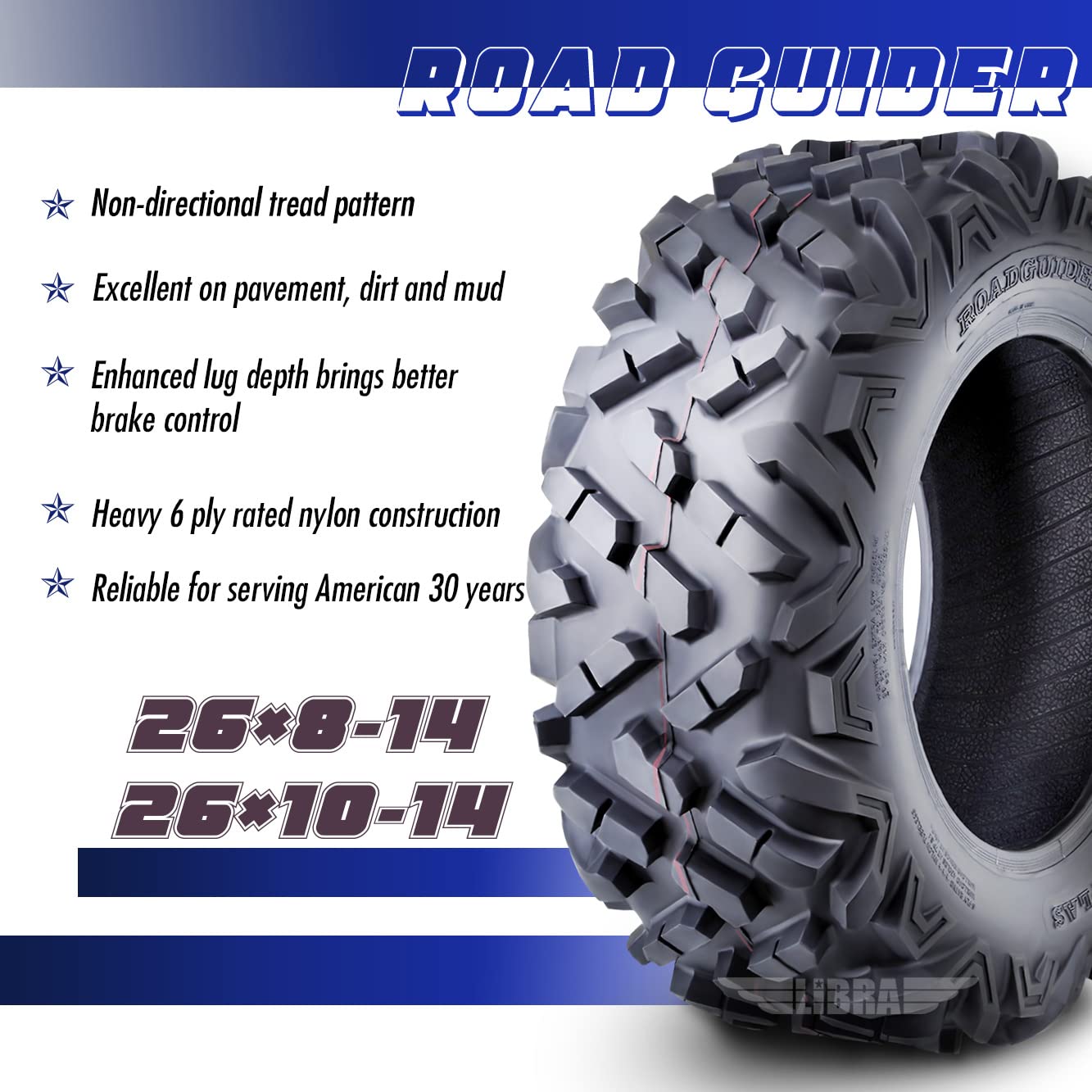 Road Guider Set of 4 ATV UTV Tires 26x8-14 & 26x10-14 for 09-15 Polaris Sportsman 550 850