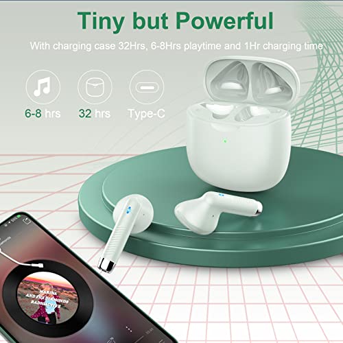 Wireless Earbuds, Bluetooth 5.3 Earbuds Stereo Bass, Bluetooth Headphones in Ear Noise Cancelling Mic, Earphones IP7 Waterproof Sports, 32H Playtime USB C Mini Charging Case Ear Buds for Android iOS