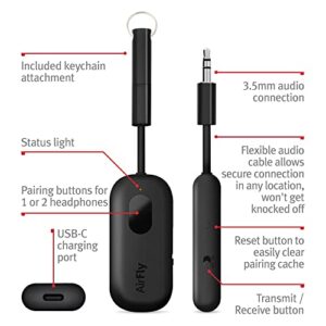 Twelve South AirFly Pro Bluetooth Wireless Audio Transmitter/Receiver for up to 2 AirPods/ Headphones; Use with Any 3.5 mm Audio Jack, Black