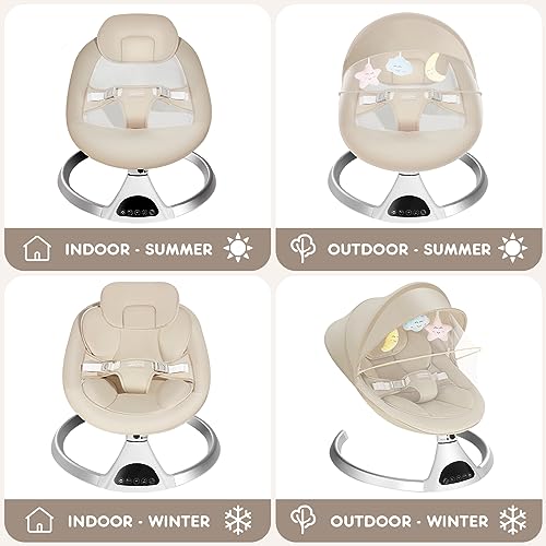 HARPPA Electric Baby Swings for Infants to Toddler, Portable Babies Rocker Bouncer for Newborn Boy and Girls, Motorized Bluetooth Swing, Music Speaker with 12 Preset Lullabies(Khaki)