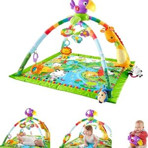 Fisher-Price Playmat Rainforest Music & Lights Deluxe Gym with 10+ Toys & Activites for Newborn Tummy Time Play