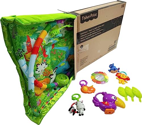 Fisher-Price Playmat Rainforest Music & Lights Deluxe Gym with 10+ Toys & Activites for Newborn Tummy Time Play