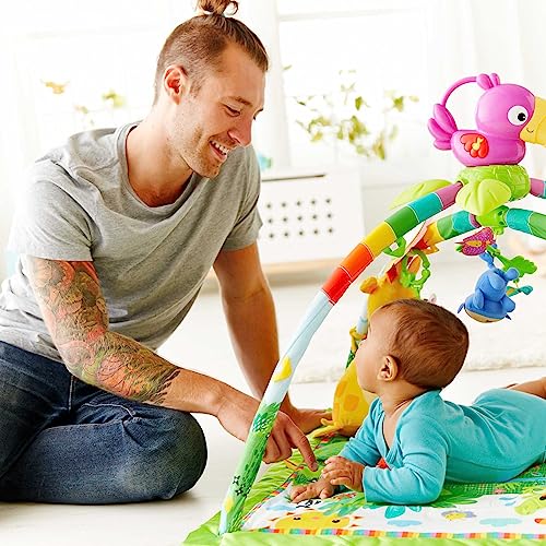 Fisher-Price Playmat Rainforest Music & Lights Deluxe Gym with 10+ Toys & Activites for Newborn Tummy Time Play