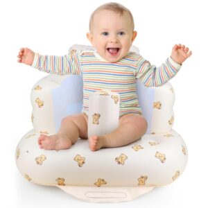 baby inflatable seat for babies 3-36 months, built in air pump infant back support sofa, infant support seat toddler chair for sitting up, baby shower chair floor seater gifts (baby bear)