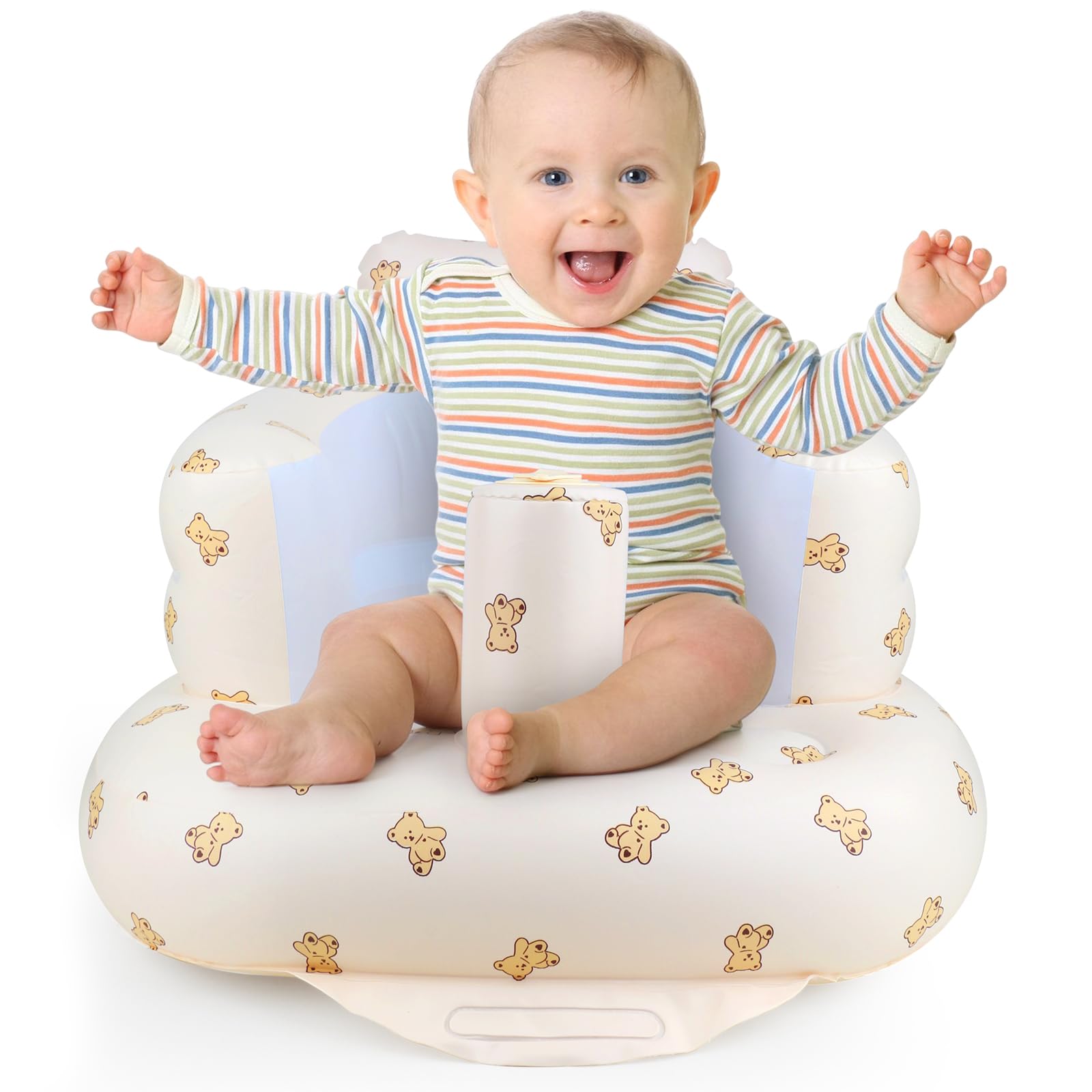 Baby Inflatable Seat for Babies 3-36 Months, Built in Air Pump Infant Back Support Sofa, Infant Support Seat Toddler Chair for Sitting Up, Baby Shower Chair Floor Seater Gifts (Baby Bear)