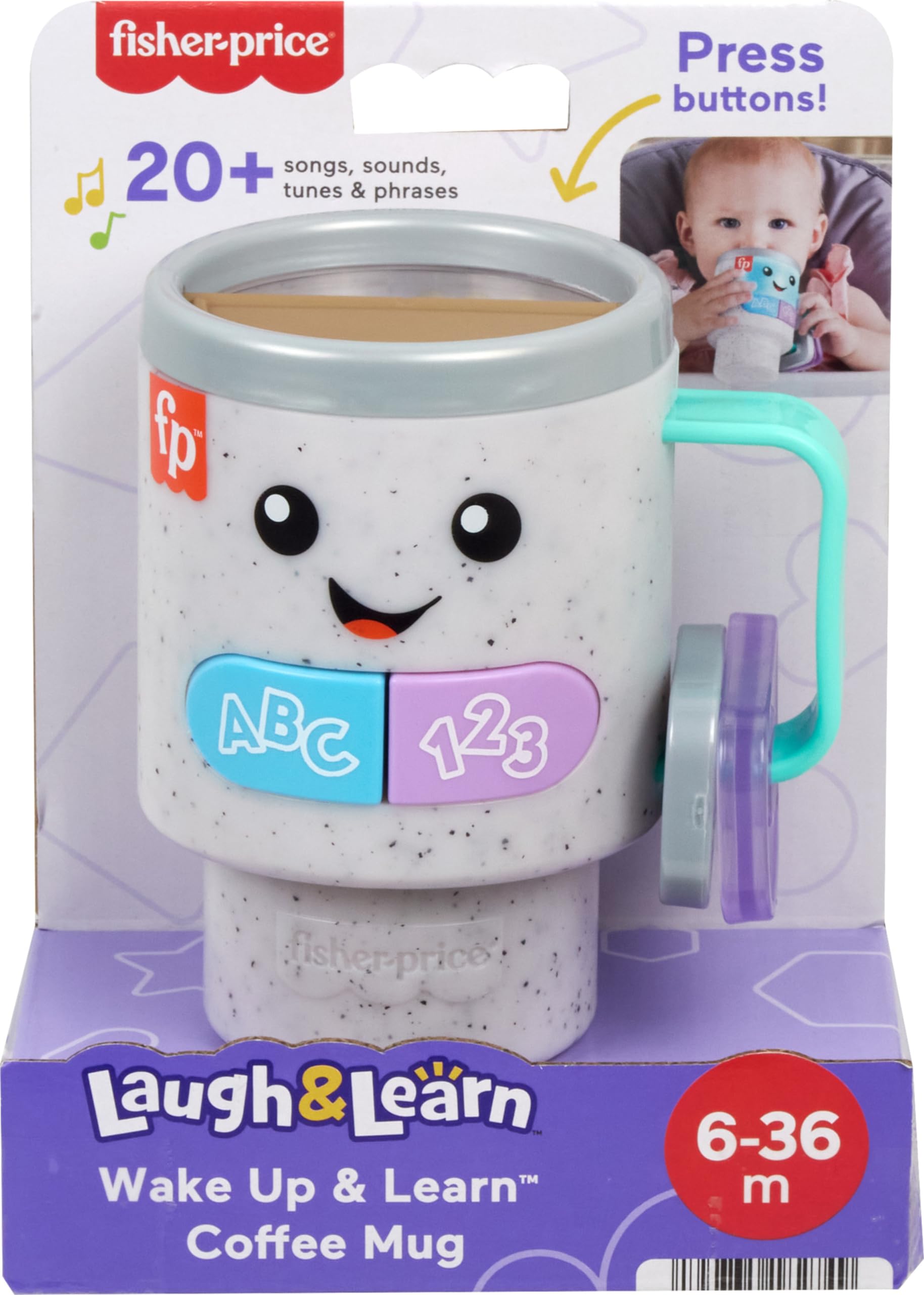 Fisher-Price Baby & Toddler Toy Laugh & Learn Wake Up & Learn Coffee Mug with Lights Music & Learning for Infants Ages 6+ Months